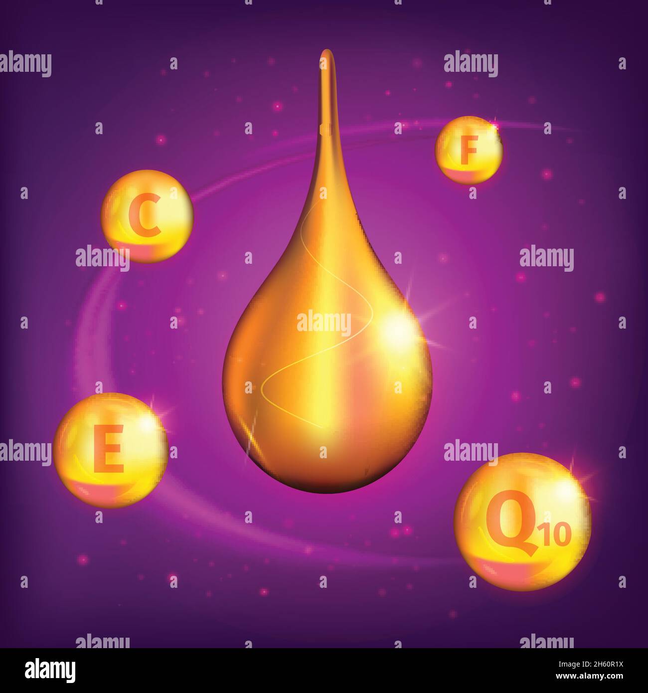 Realistic supreme collagen oil drop composition on purple background ...