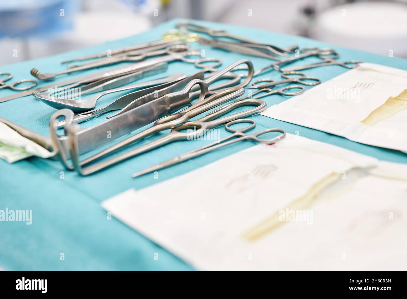 Sterile surgical instruments in surgery before an operation Stock Photo ...