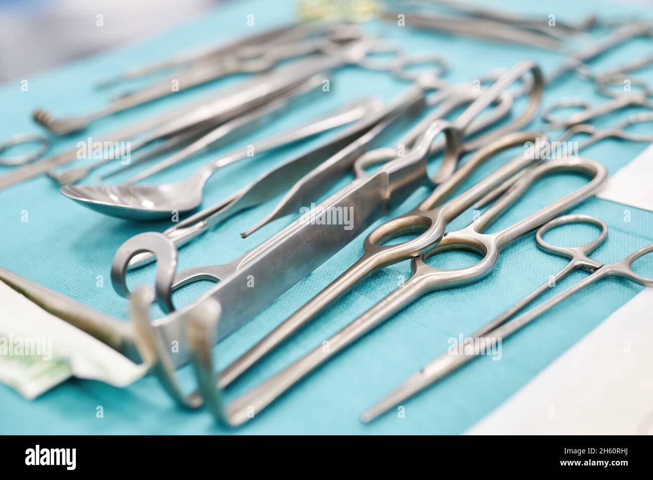 Sterile surgical instruments in surgery before an operation Stock Photo ...