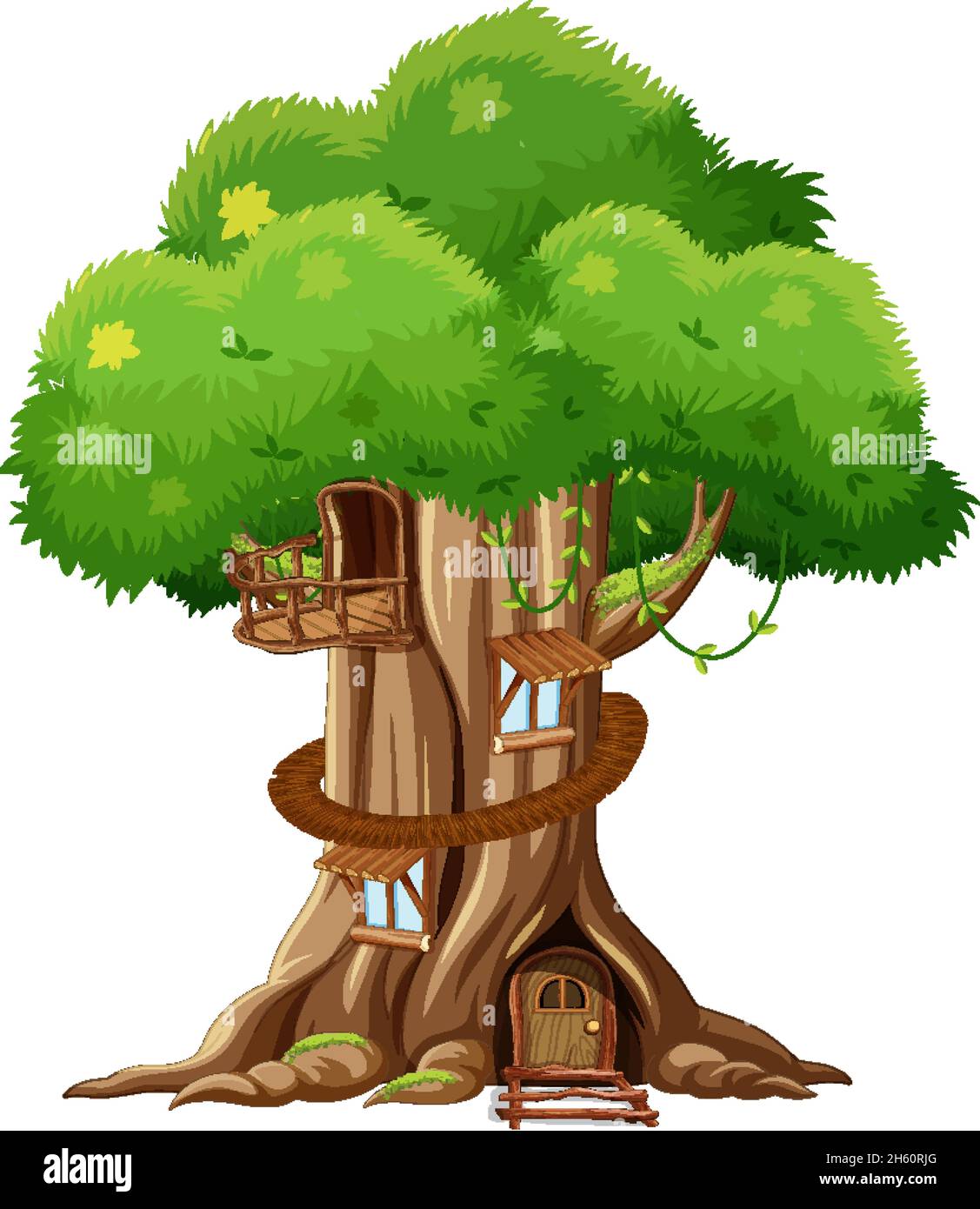 Fantasy tree house inside tree trunk on white background illustration ...