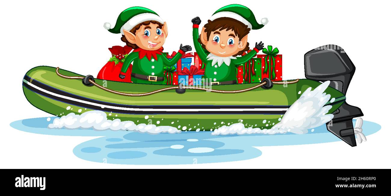 Christmas elf on the boat with his gifts illustration Stock Vector ...