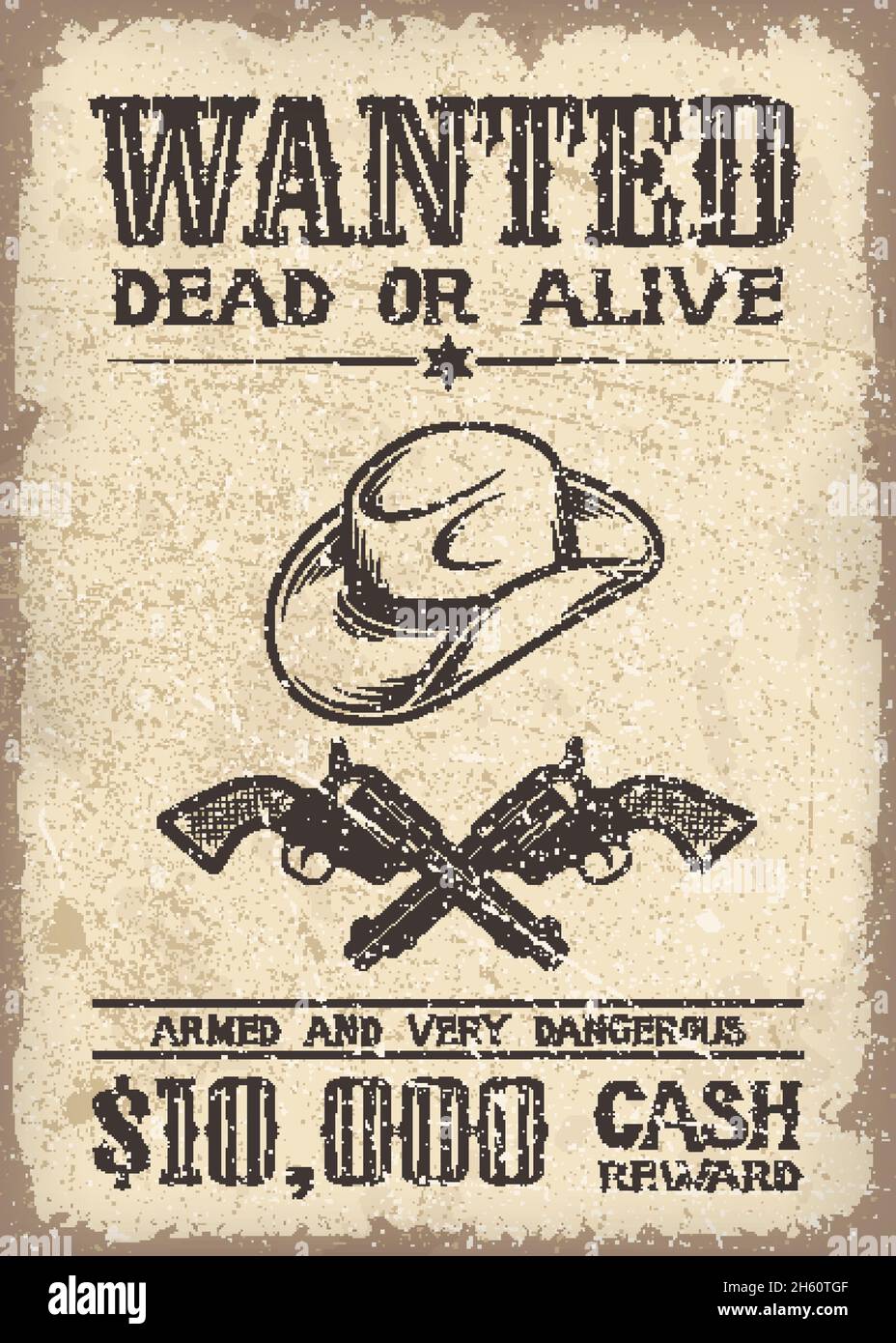 Vitage wild west wanted poster with old paper texture backgroung Stock ...