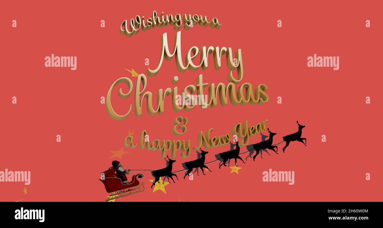 Image of wishing you merry christmas over orange background with santa ...
