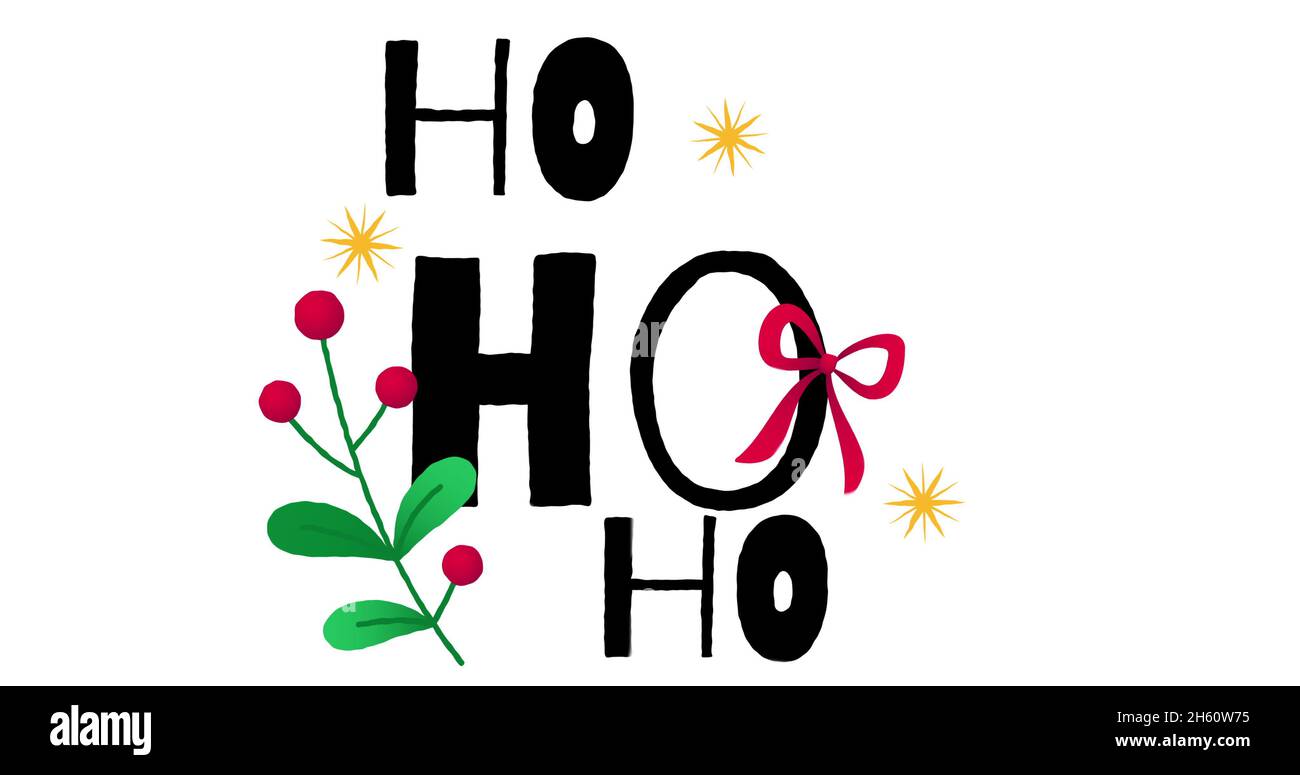 Image of ho ho ho text with christmas decorations on white background ...