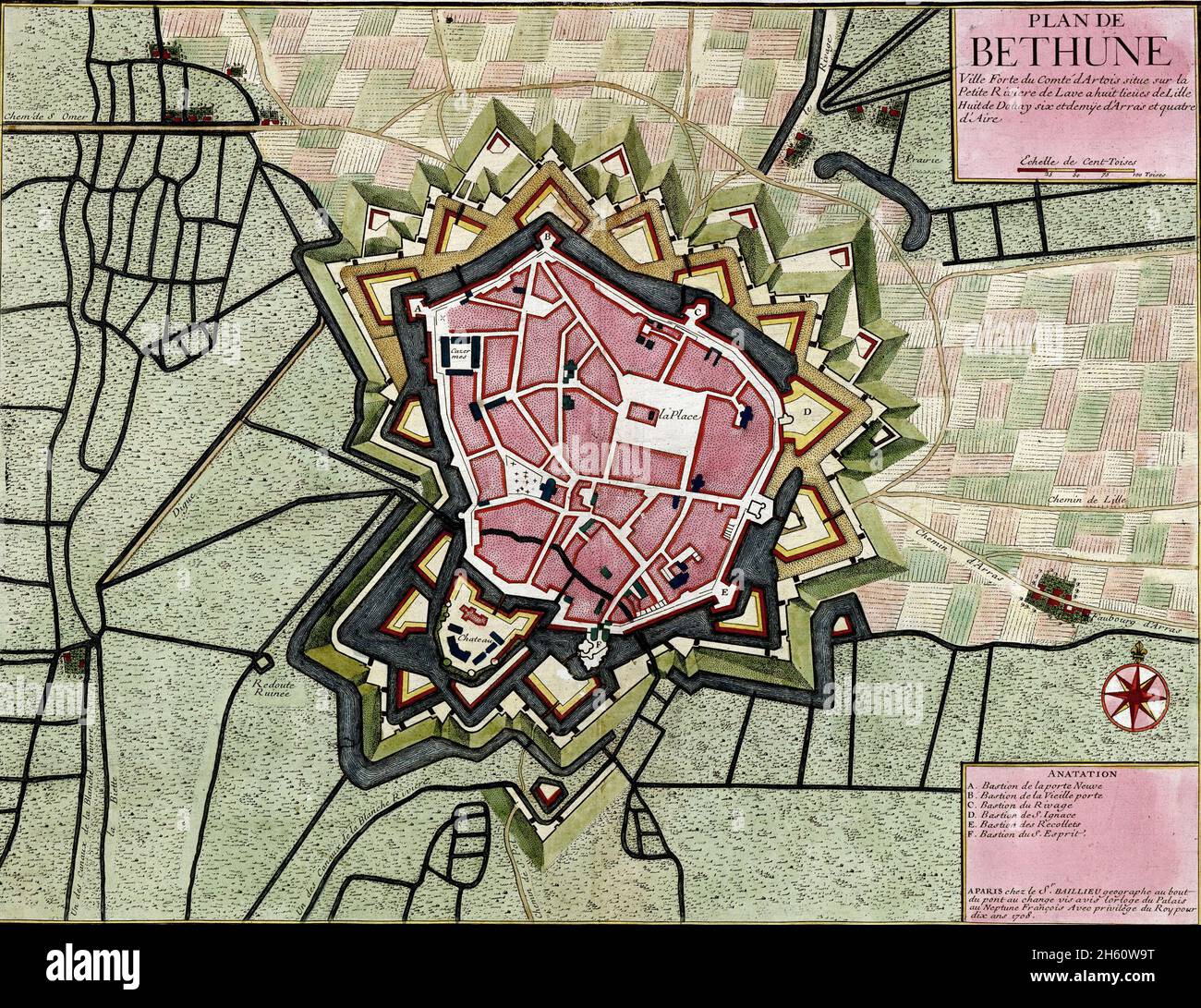 18th-century vintage map of the fortified city Stock Photo - Alamy
