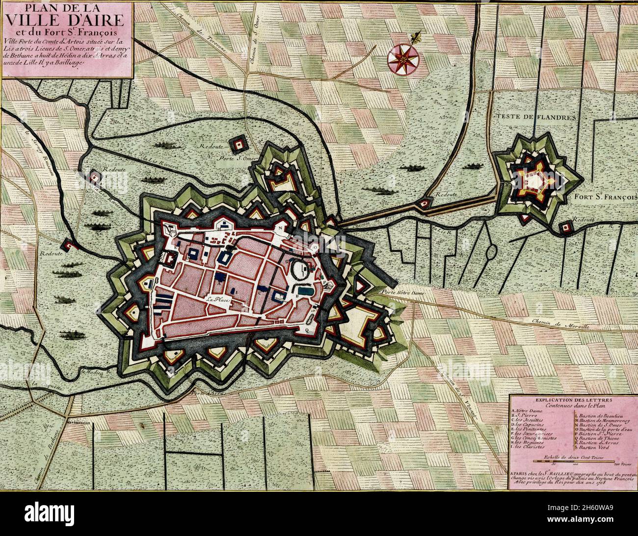 18th-century vintage map of the fortified city Stock Photo - Alamy