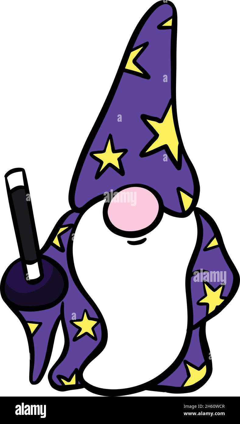 A Magician Wizard Cute Cartoon Gnome Hobbit Illustration Stock Vector ...