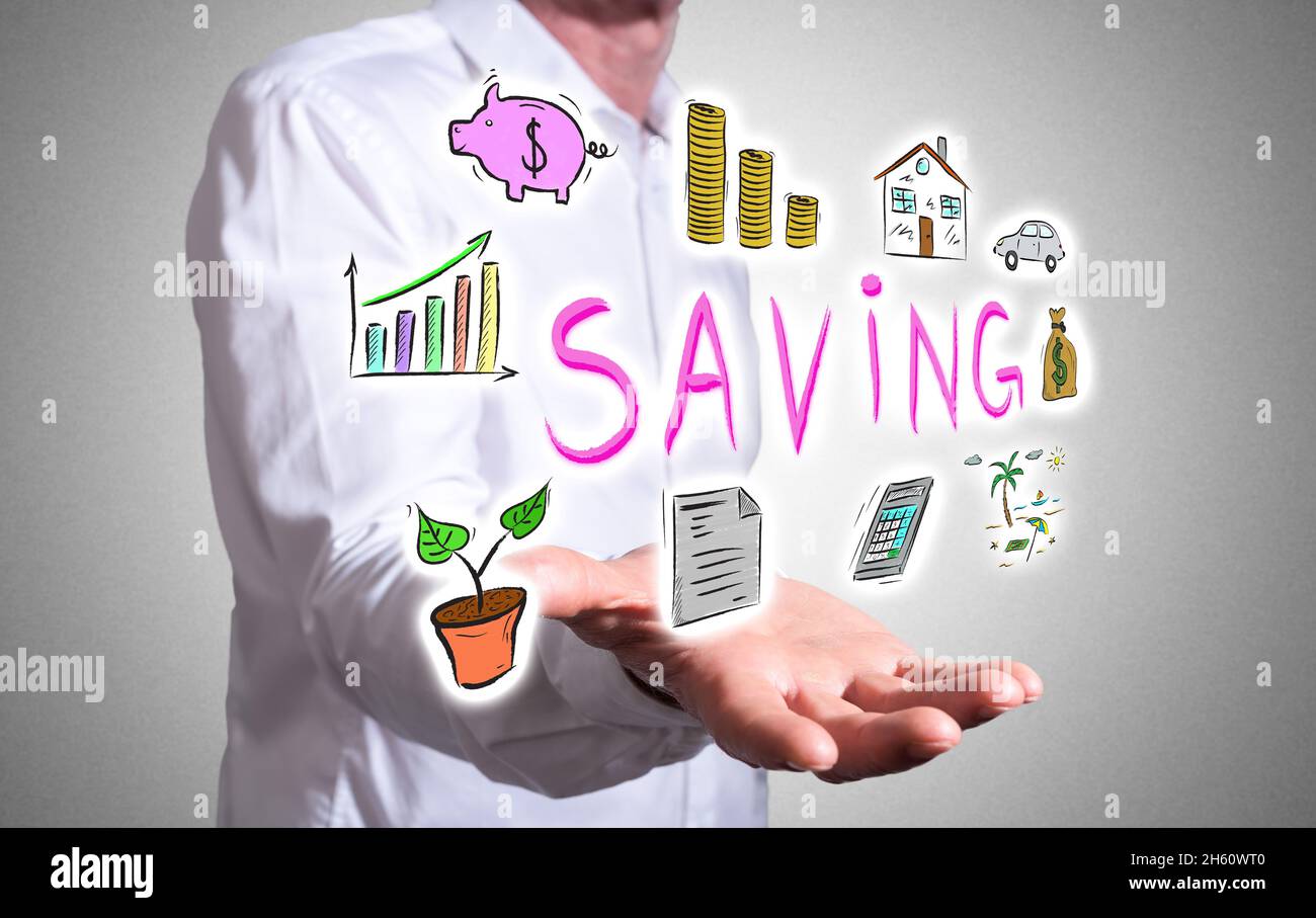 Saving concept levitating above a human hand Stock Photo - Alamy