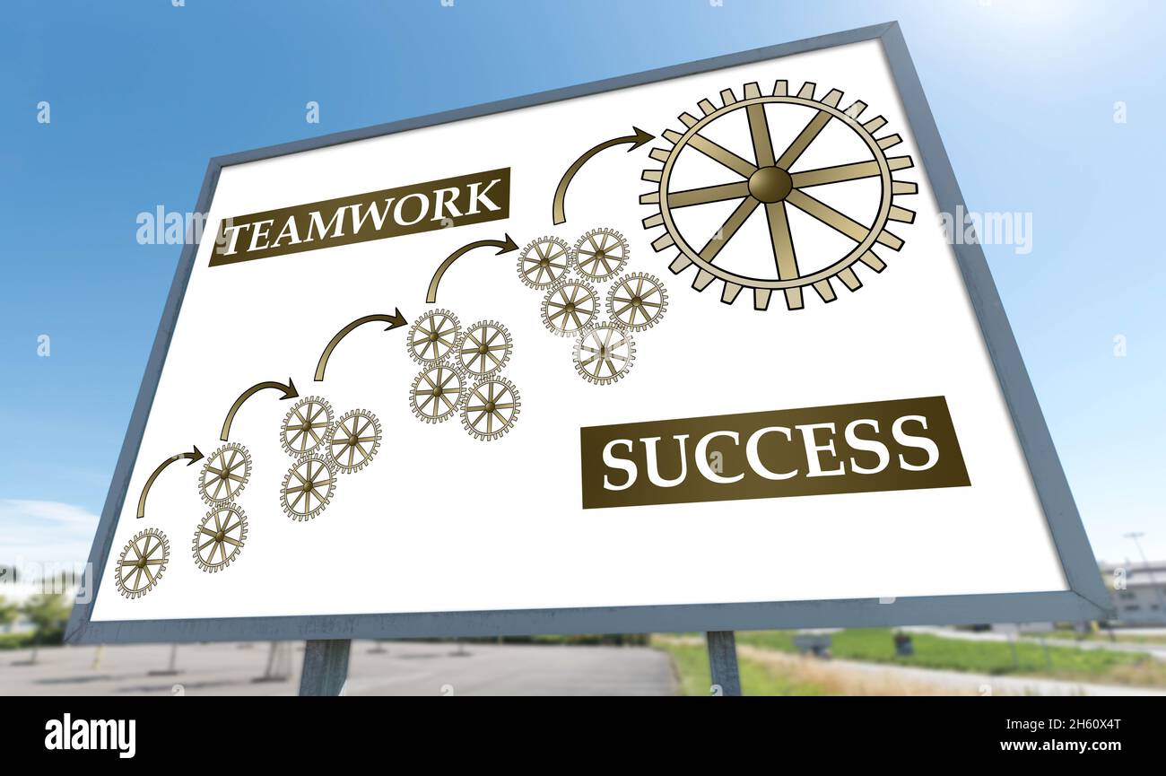 Teamwork success concept drawn on a billboard Stock Photo - Alamy
