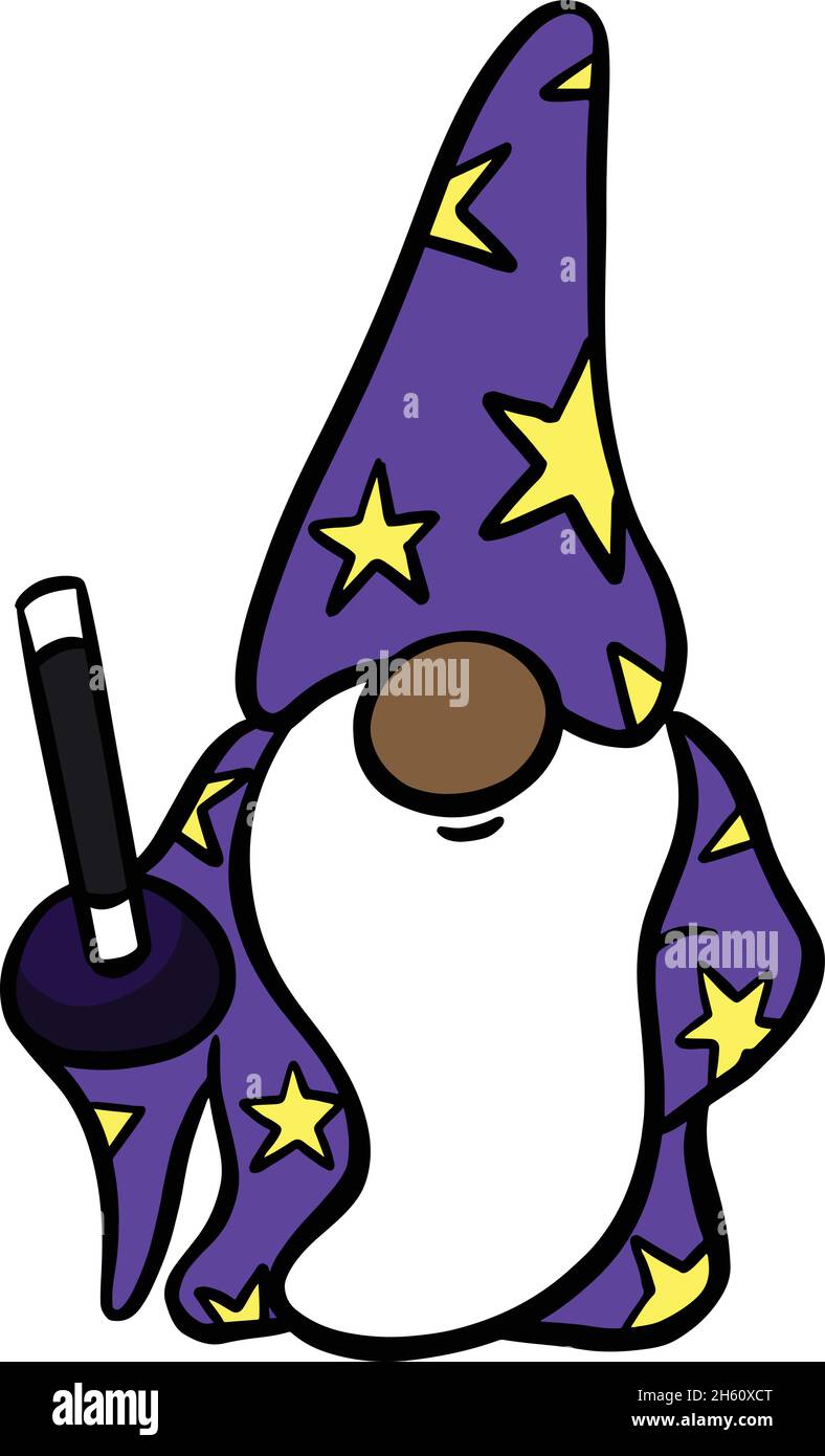 A Magician Wizard Cute Cartoon Gnome Hobbit Illustration Stock Vector ...