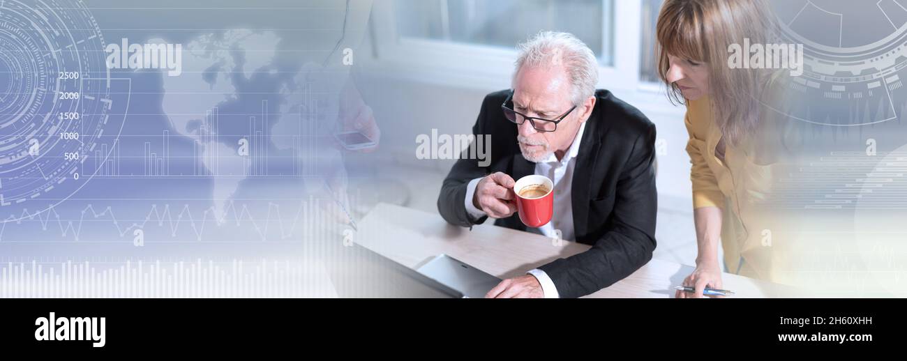 Business people working together in office. panoramic banner Stock ...