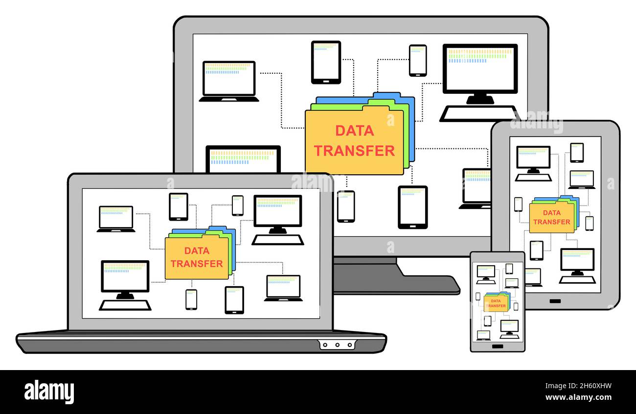 Data transfer concept on different devices, isolated on white Stock ...