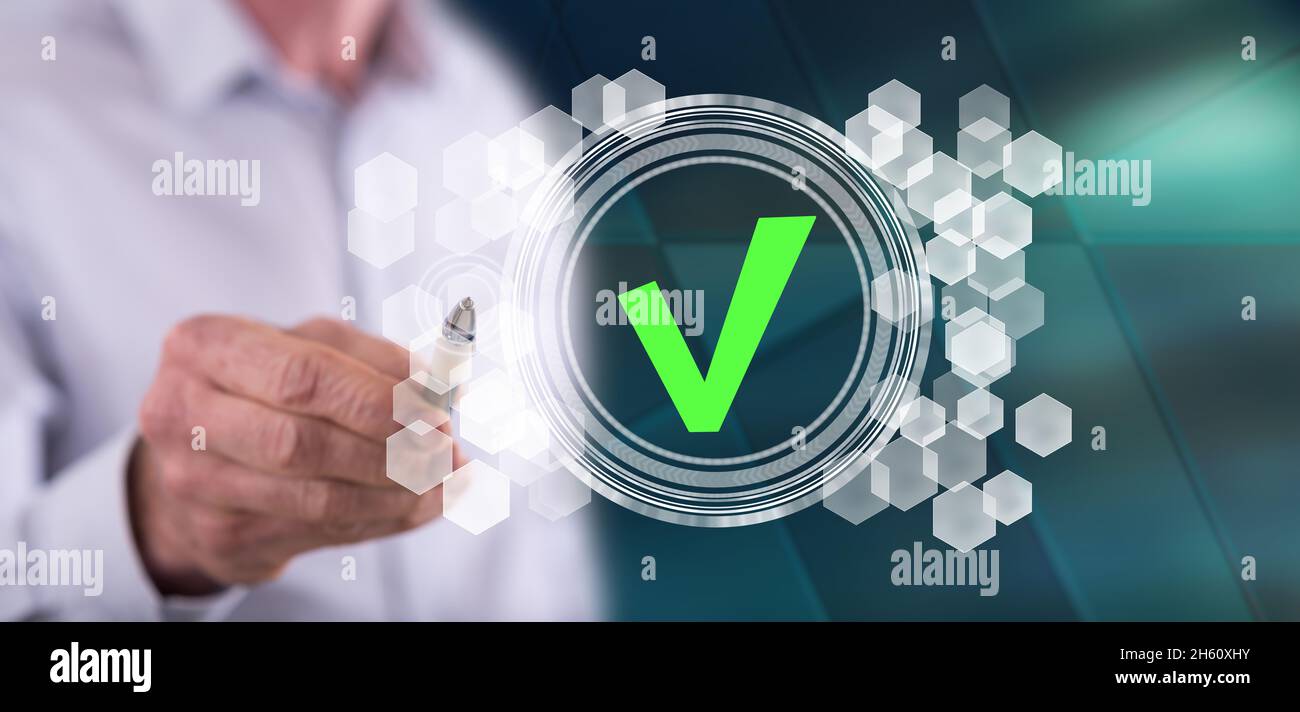 Man touching a validation process concept on a touch screen with a pen ...