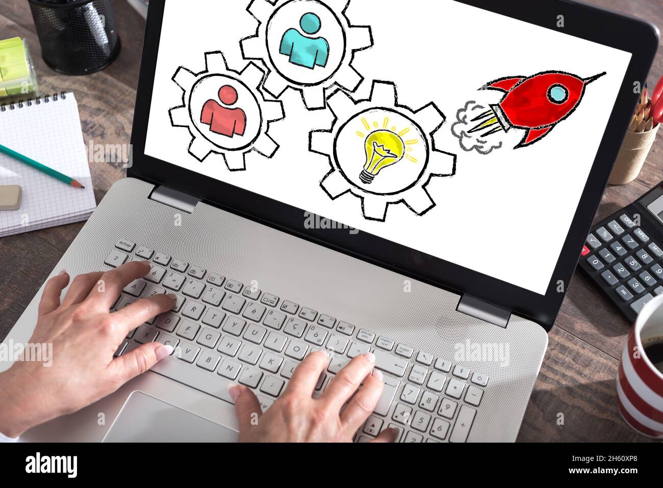 Teamwork concept shown on a laptop screen Stock Photo - Alamy