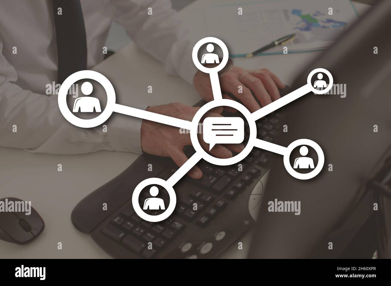 Communication network concept illustrated by a picture on background ...