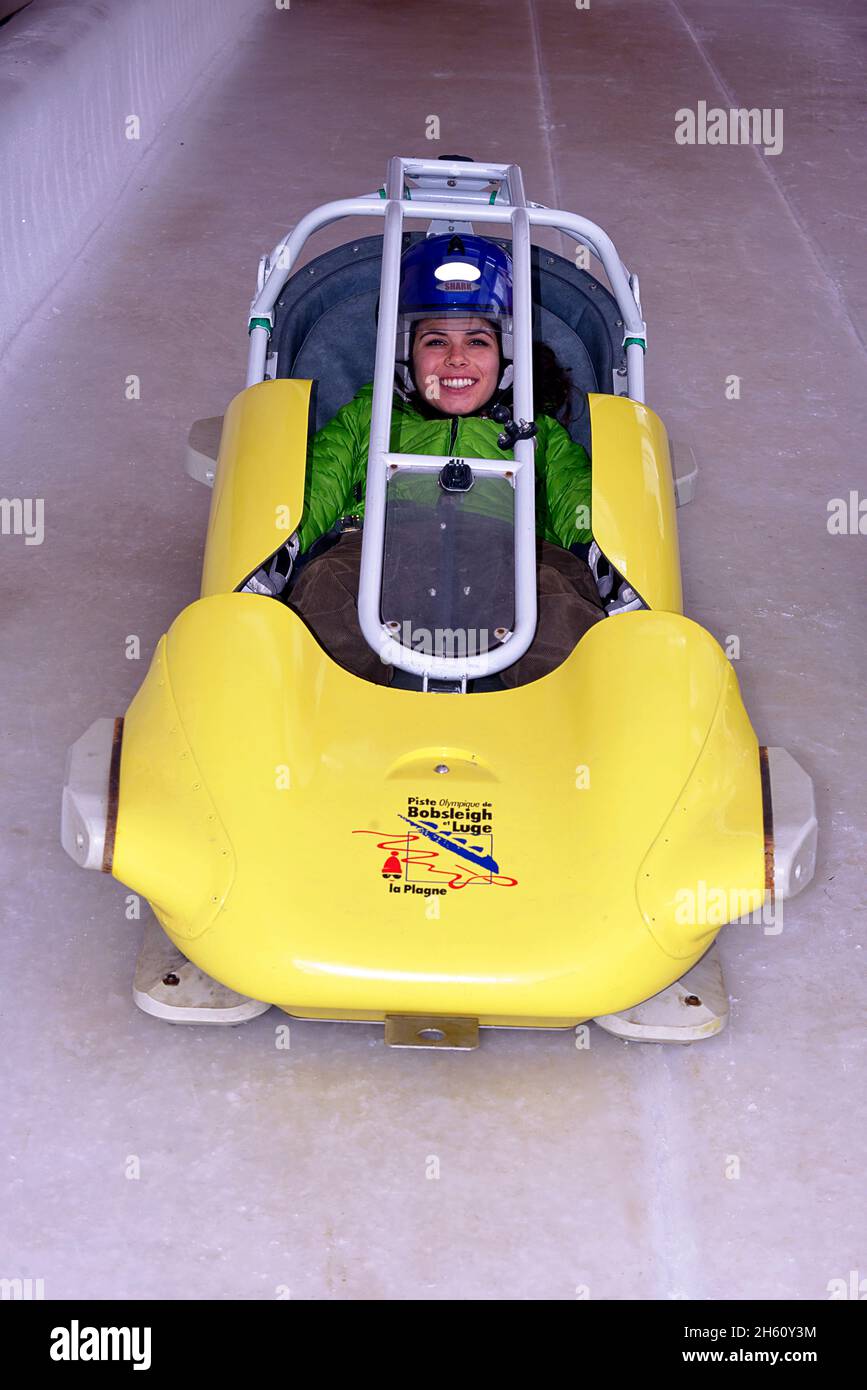 FRANCE, SAVOY (73), LA PLAGNE, BOBSLEIGH FOR ONLY ONE PERSON GOING AT ...