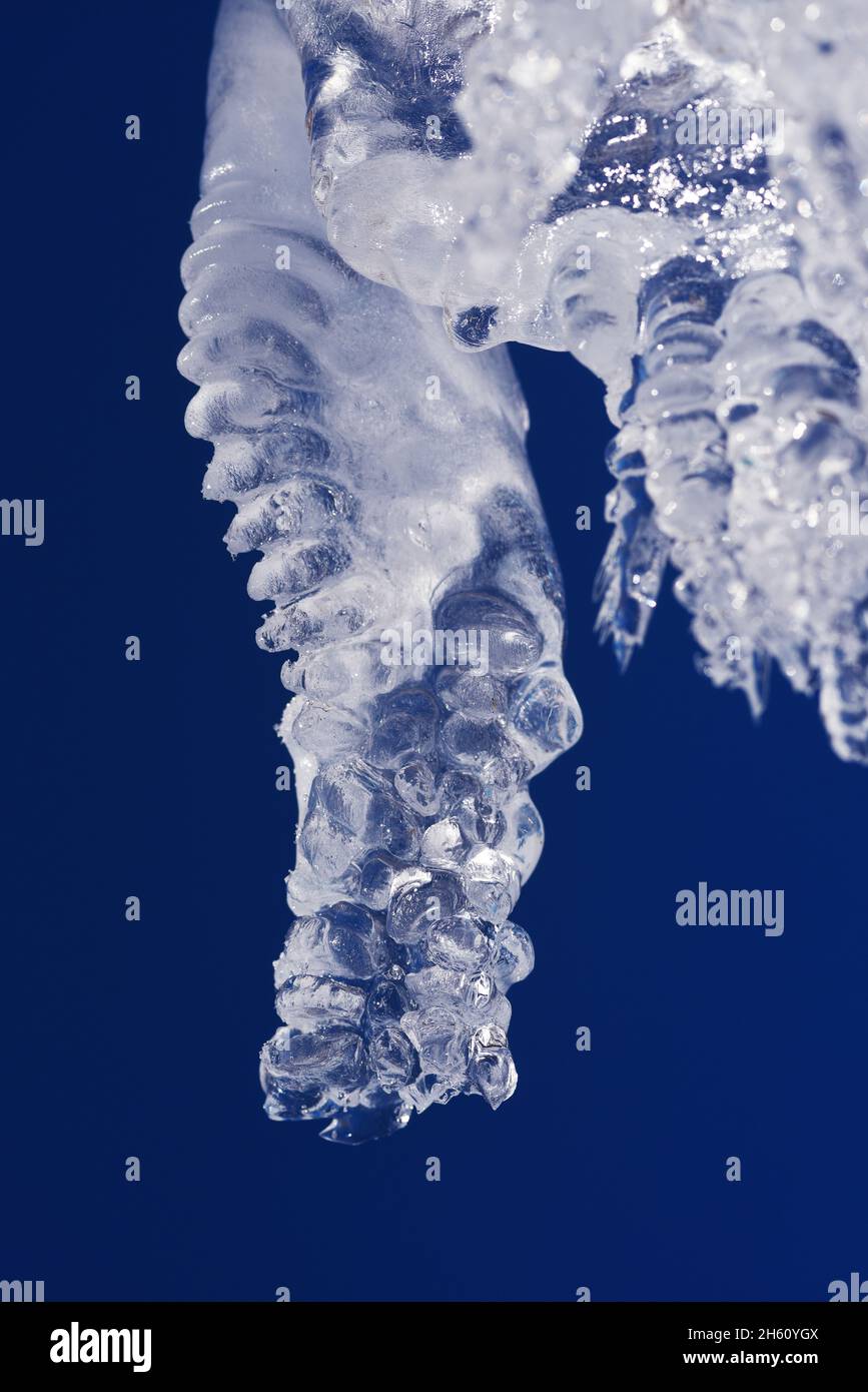 FRANCE, SAVOY (73) BOURG SAINT MAURICE, ICE ALONG A RIVER NEAR THE LITTLE VILLAGE OF VULMIX ...