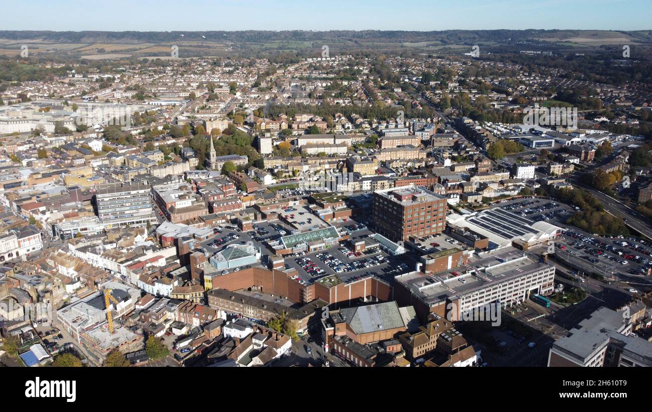 Maidstone Kent UK town centre drone view Stock Photo - Alamy
