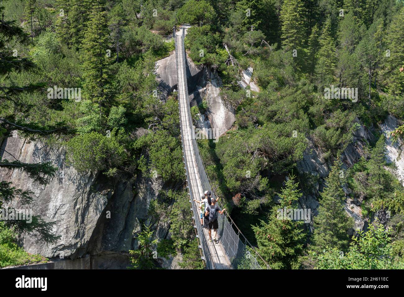 The suspension bridge Handeggfallbruecke, Guttannen, Bernese Oberland ...