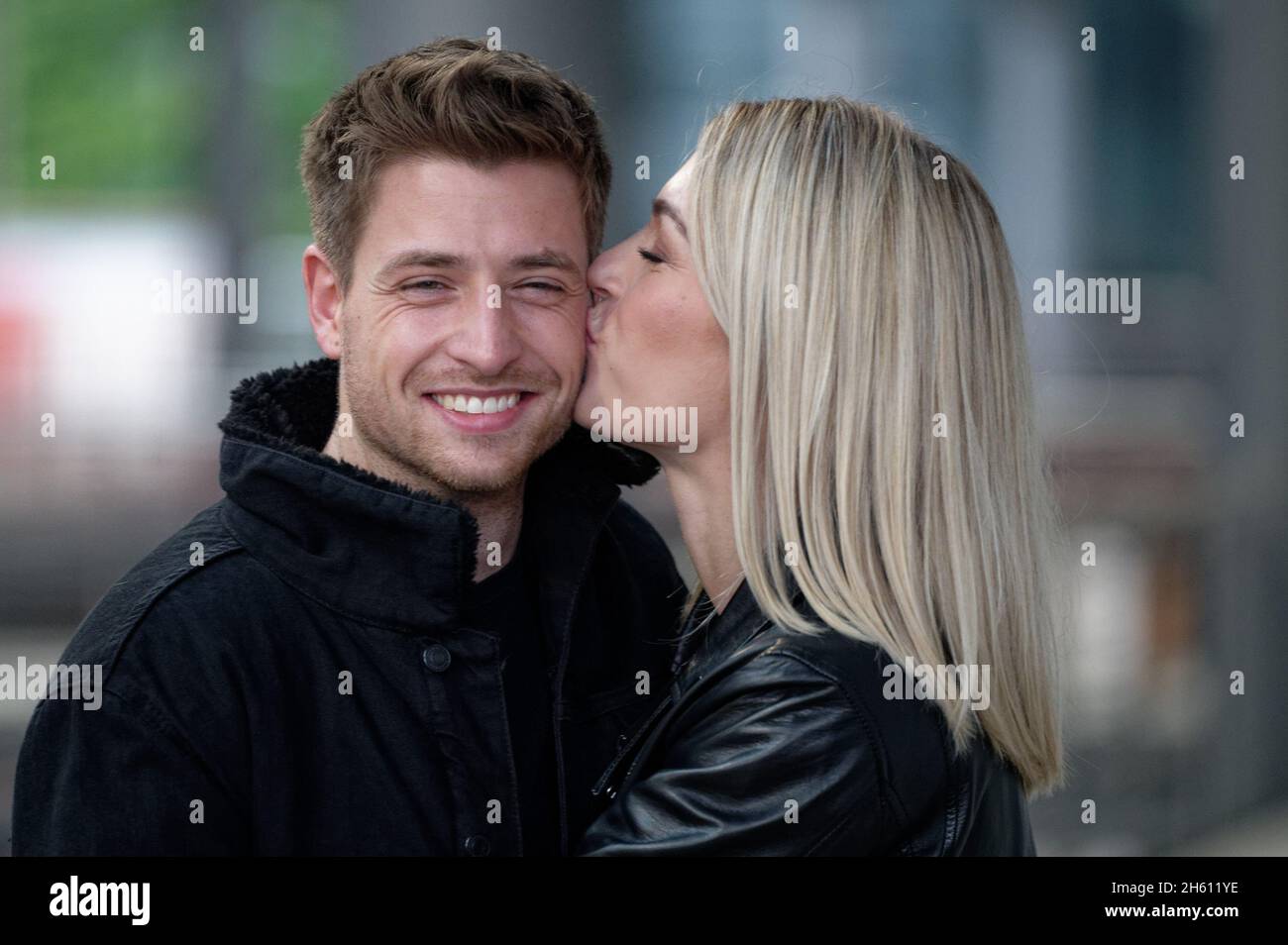 Cologne, Germany. 05th Nov, 2021. Actors Dominik Flade and Anna Karolin Berger stand at a photo ...