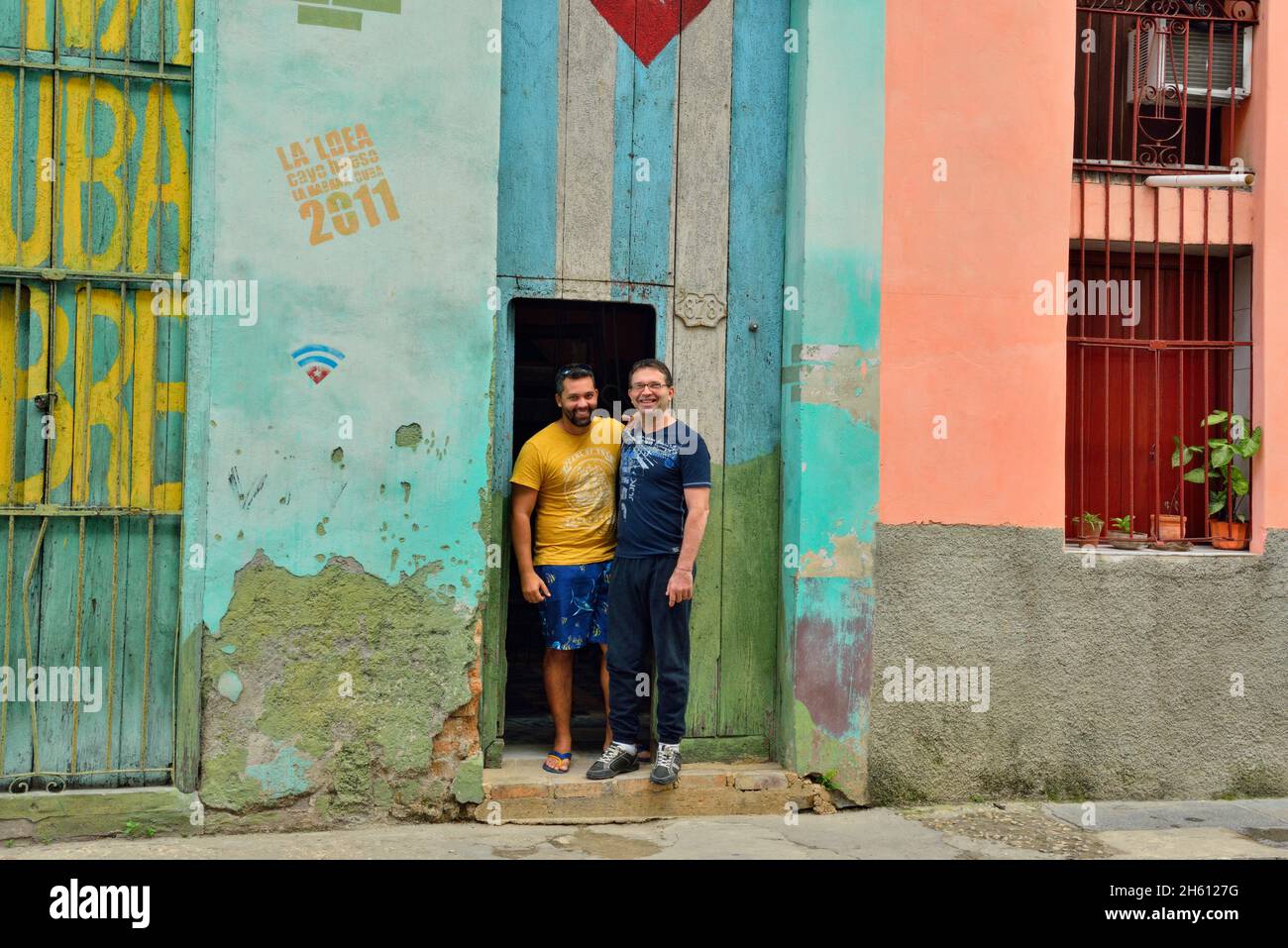 Street scene in central Havana. Colonial architectural details- painted ...