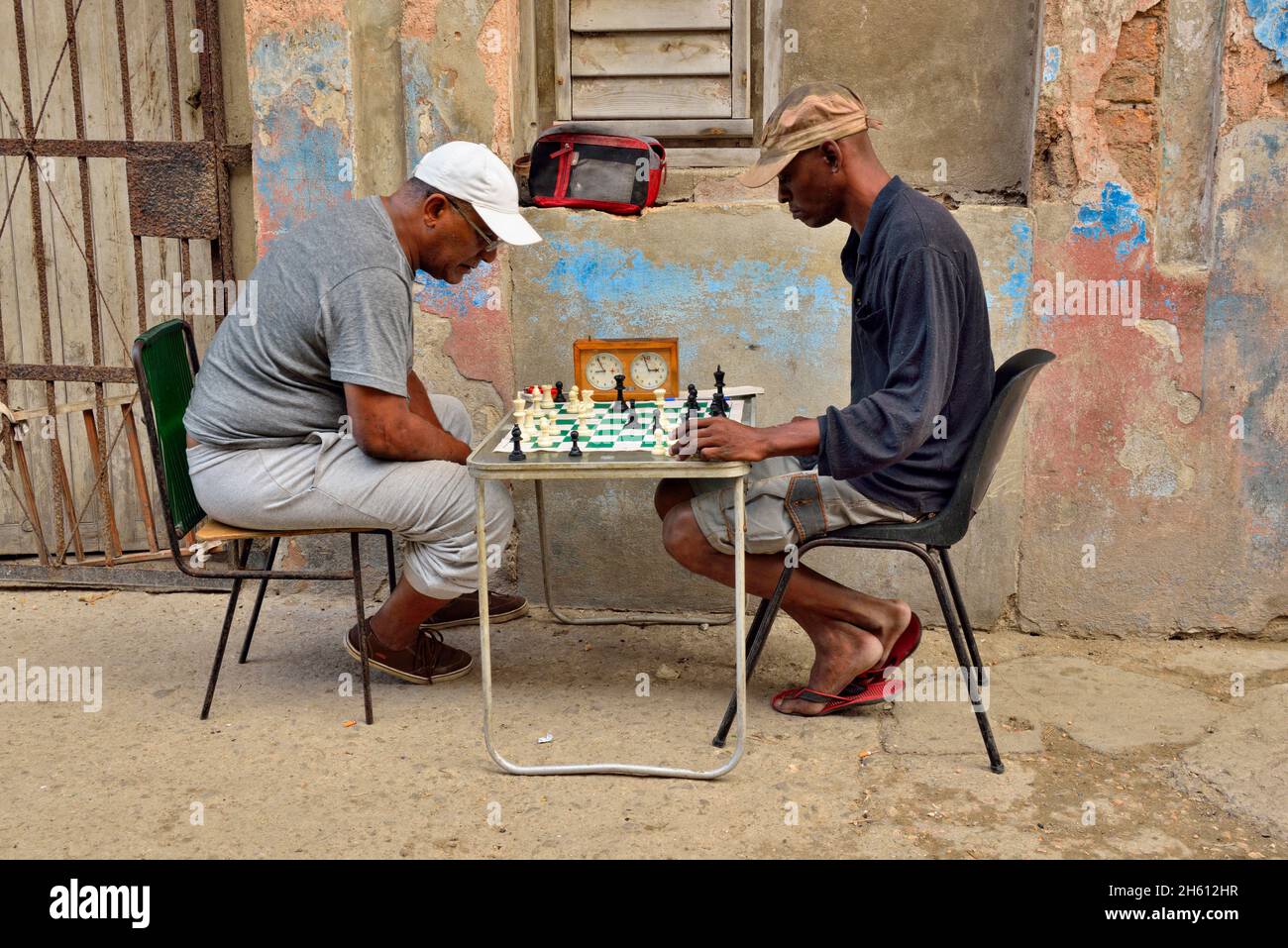 Street scene in central Havana. Two men playing chess, La Habana ...