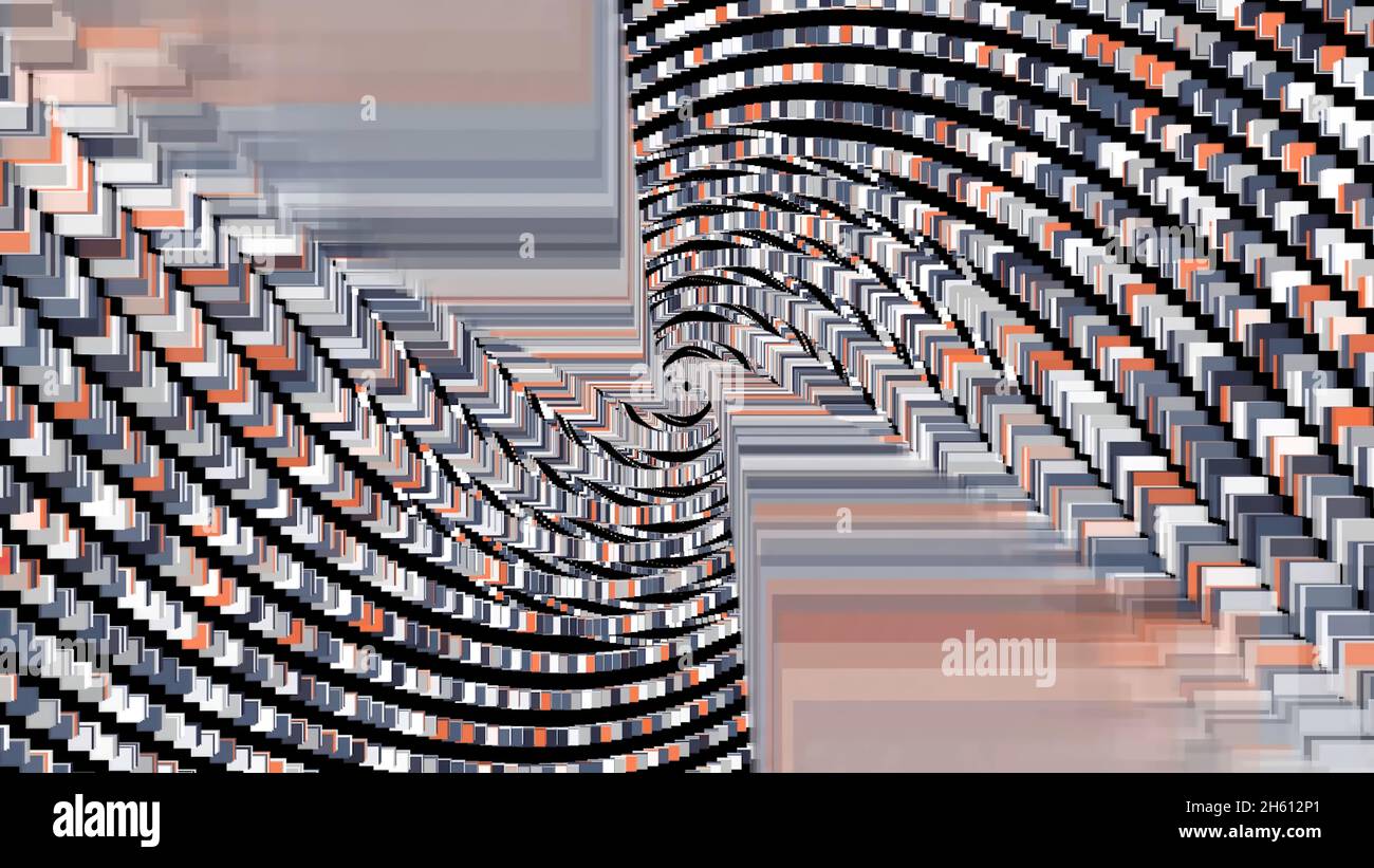 Animation with swirling spiral of squares on black background ...