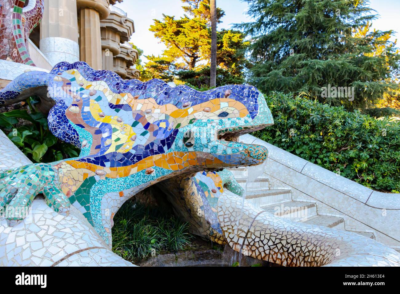 Famous Mosaic Lizard Or Salamander Fountain In Park Guell Mosaic