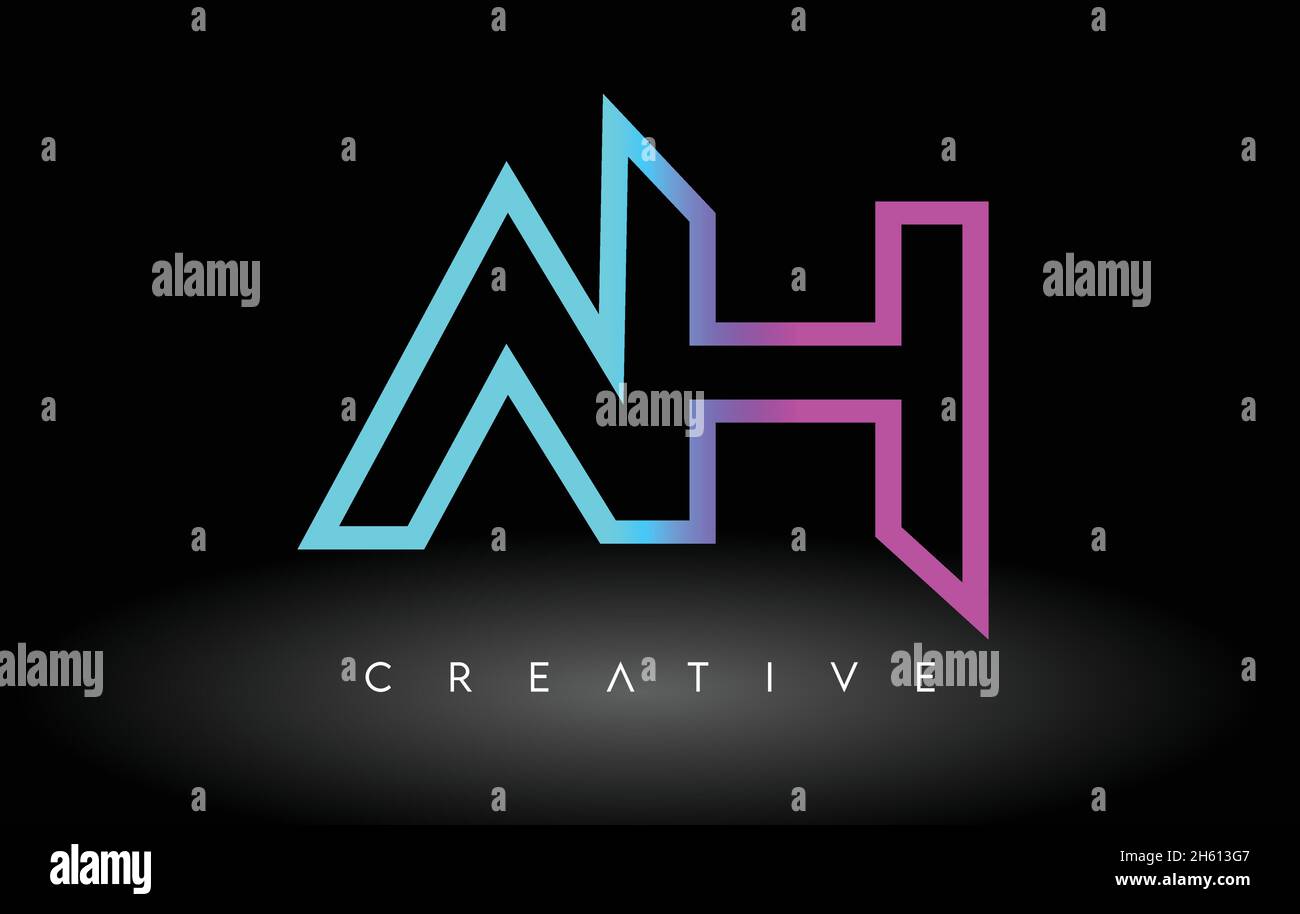AH Neon Purple Blue Letters Logo Design. AH Outline Letter Icon Vector ...