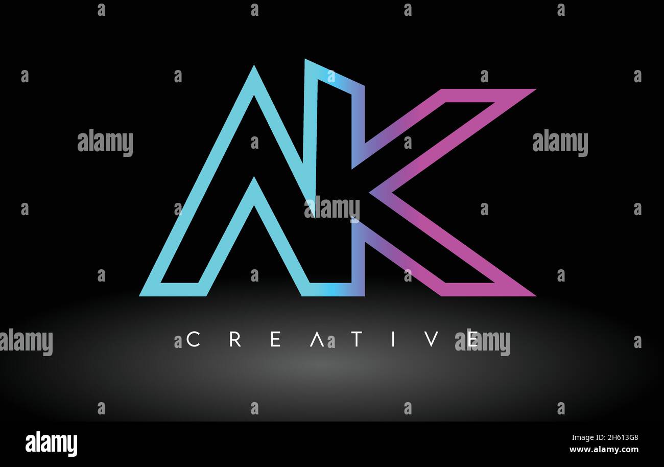 AK Neon Purple Blue Letters Logo Design. AK Outline Letter Icon Vector ...