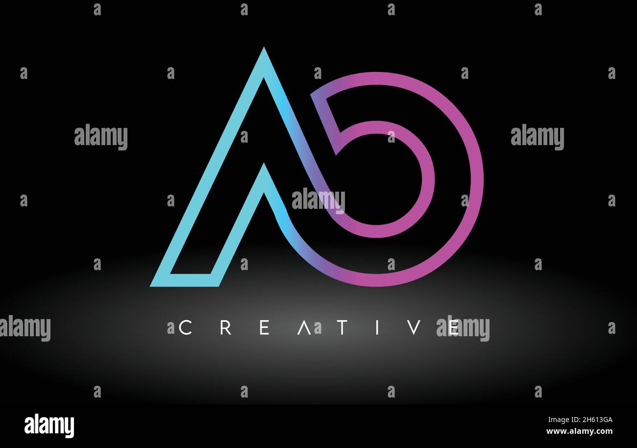 AO Neon Purple Blue Letters Logo Design. AO Outline Letter Icon Vector ...