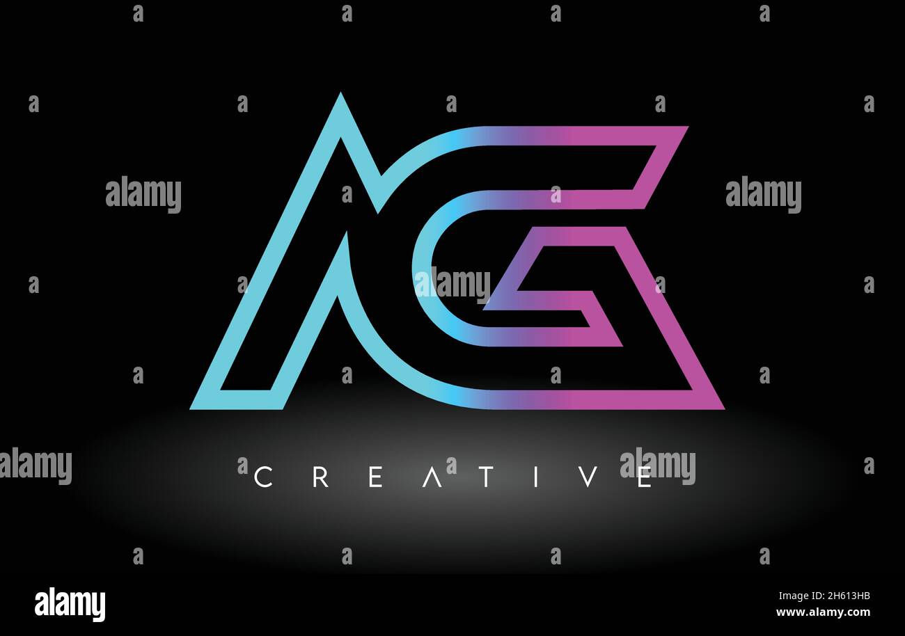 AG Neon Purple Blue Letters Logo Design. AG Outline Letter Icon Vector ...