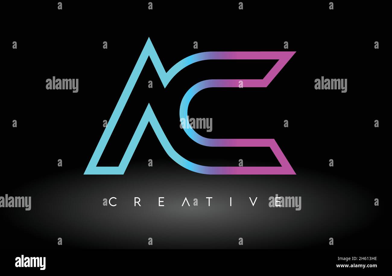 AC Neon Purple Blue Letters Logo Design. AC Outline Letter Icon Vector ...
