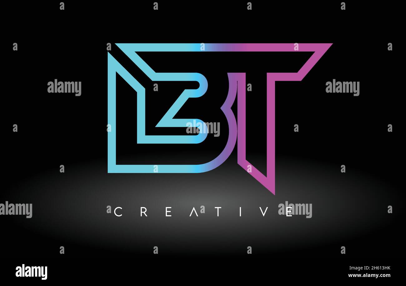 BT Neon Purple Blue Letters Logo Design. BT Outline Letter Icon Vector ...