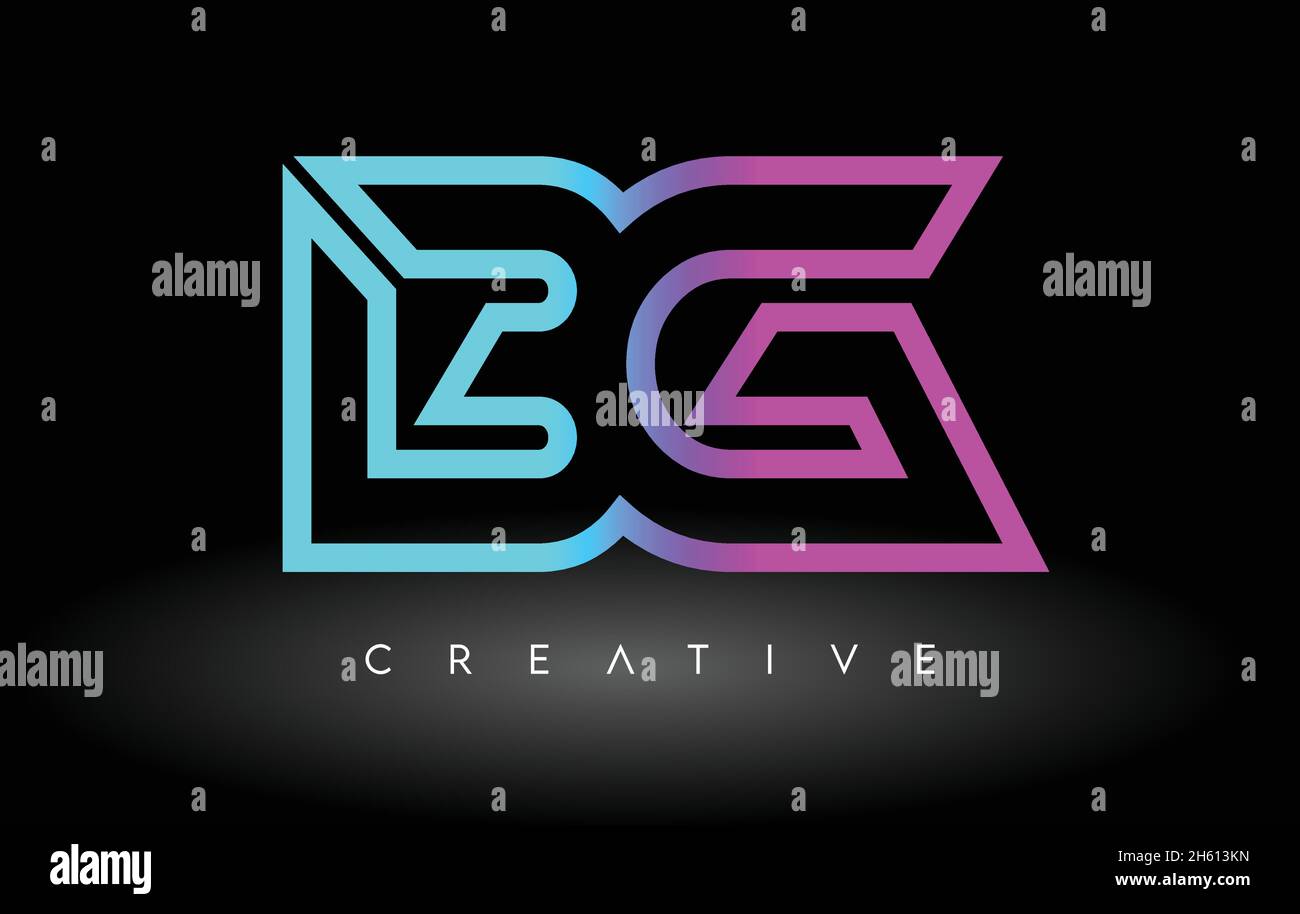 BG Neon Purple Blue Letters Logo Design. BG Outline Letter Icon Vector ...