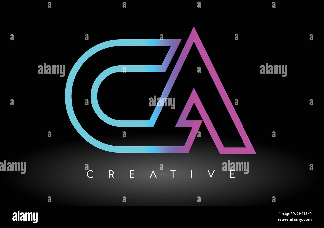 CA Neon Purple Blue Letters Logo Design. CA Outline Letter Icon Vector ...