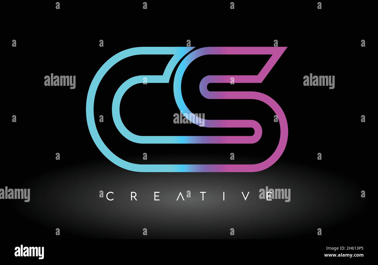 CS Neon Purple Blue Letters Logo Design. CS Outline Letter Icon Vector ...