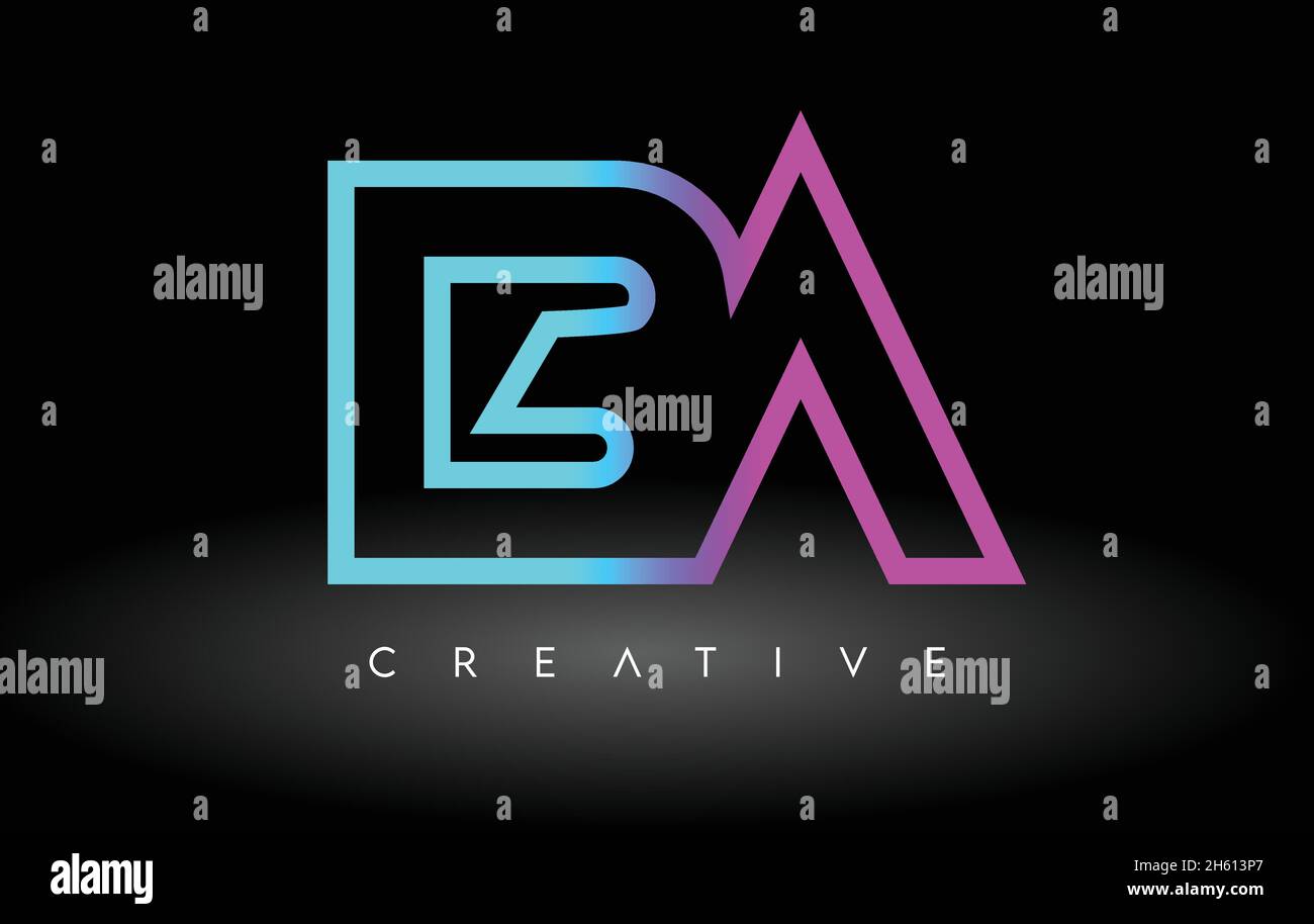 BA Neon Purple Blue Letters Logo Design. BA Outline Letter Icon Vector ...