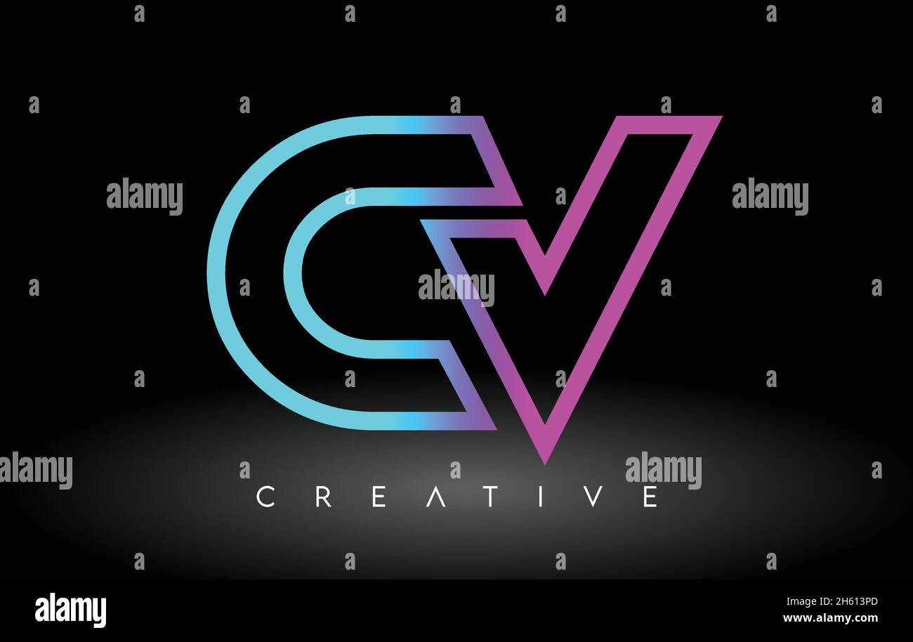 CV Neon Purple Blue Letters Logo Design. CV Outline Letter Icon Vector ...