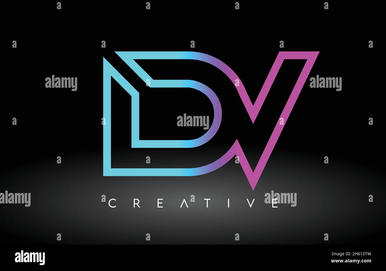 DV Neon Purple Blue Letters Logo Design. DV Outline Letter Icon Vector ...