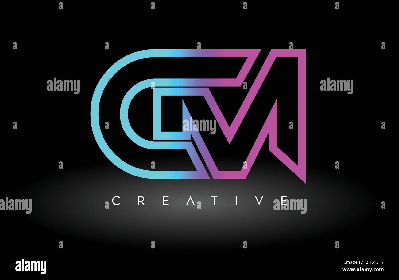 CM Neon Purple Blue Letters Logo Design. CM Outline Letter Icon Vector ...