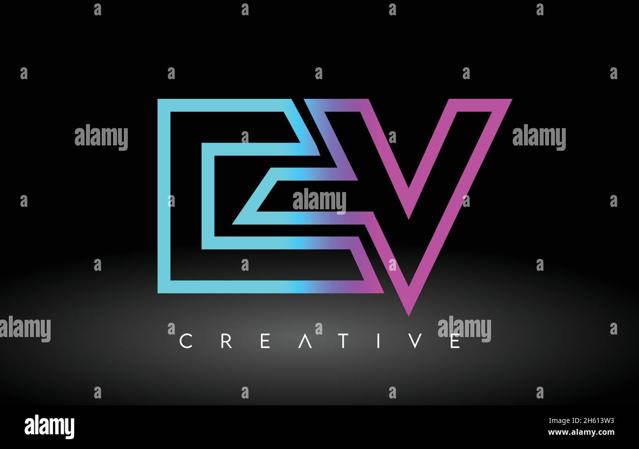 EV Neon Purple Blue Letters Logo Design. EV Outline Letter Icon Vector ...