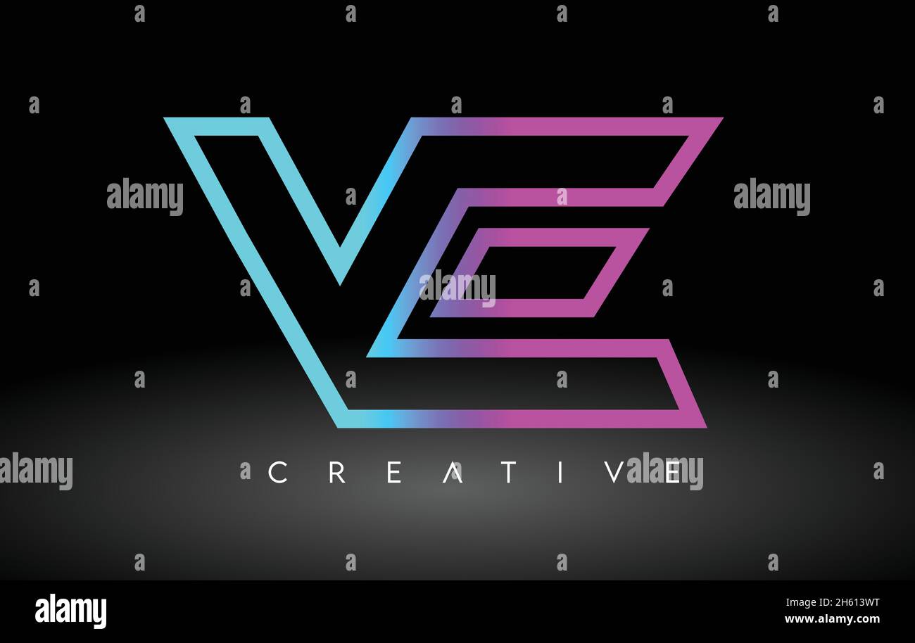 VE Neon Purple Blue Letters Logo Design. VE Outline Letter Icon Vector ...