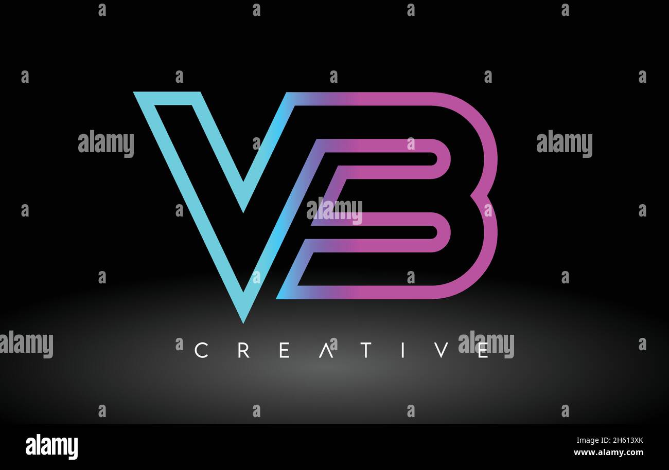 VB Neon Purple Blue Letters Logo Design. VB Outline Letter Icon Vector ...