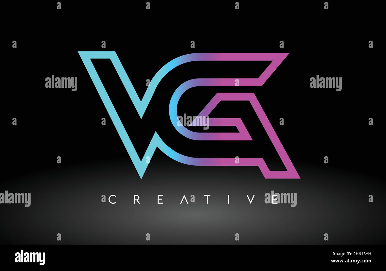 VG Neon Purple Blue Letters Logo Design. VG Outline Letter Icon Vector ...