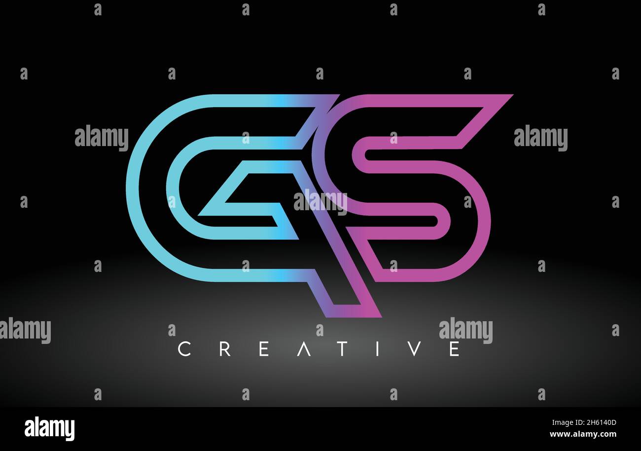GS Neon Purple Blue Letters Logo Design. GS Outline Letter Icon Vector ...
