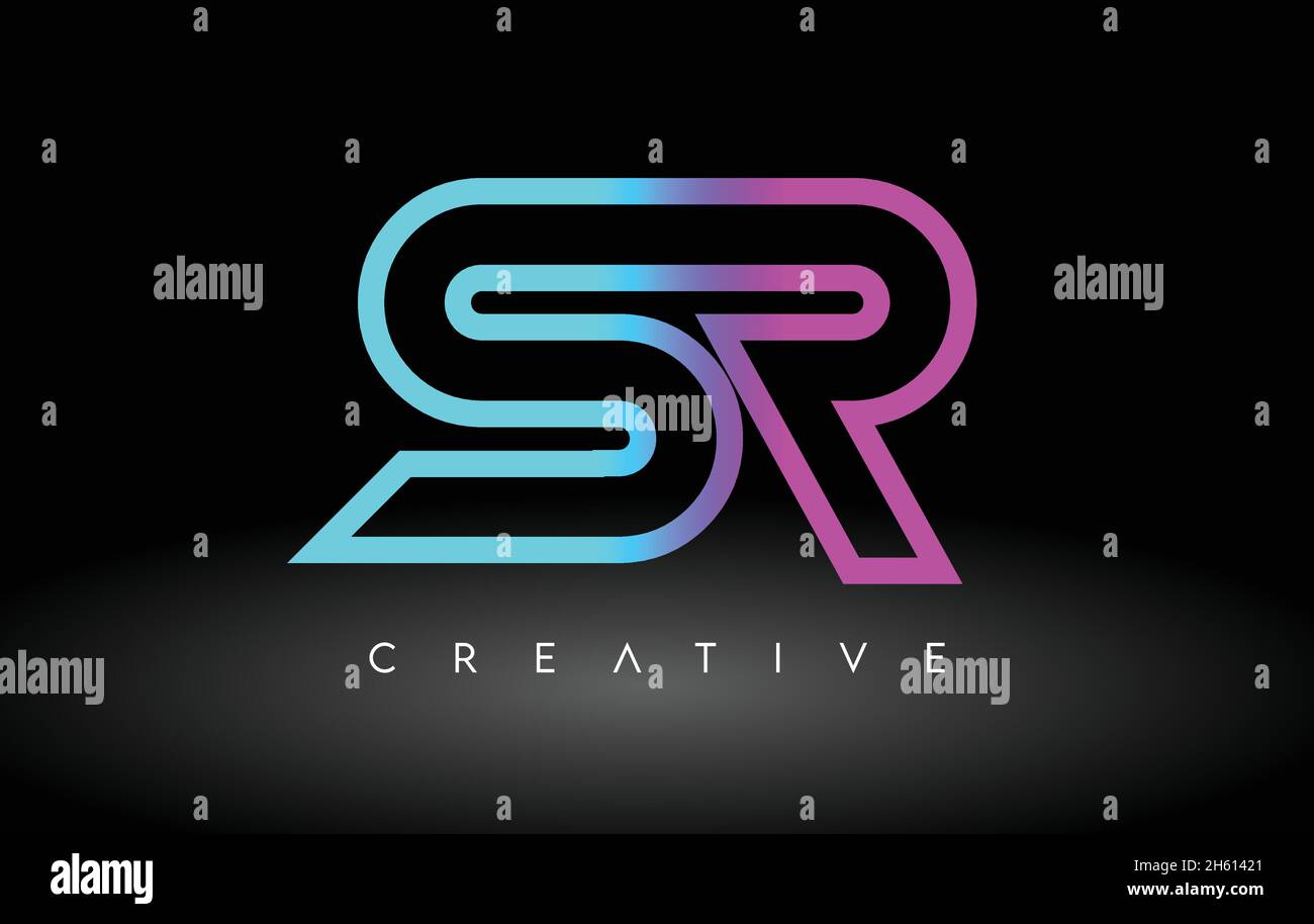 SR Neon Purple Blue Letters Logo Design. SR Outline Letter Icon Vector ...