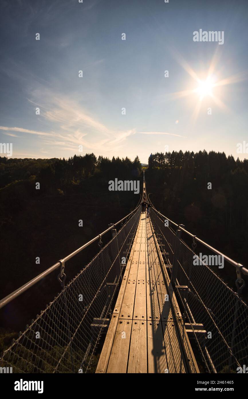 View of the Geierlay suspension bridge. Beautiful landscape for hiking ...