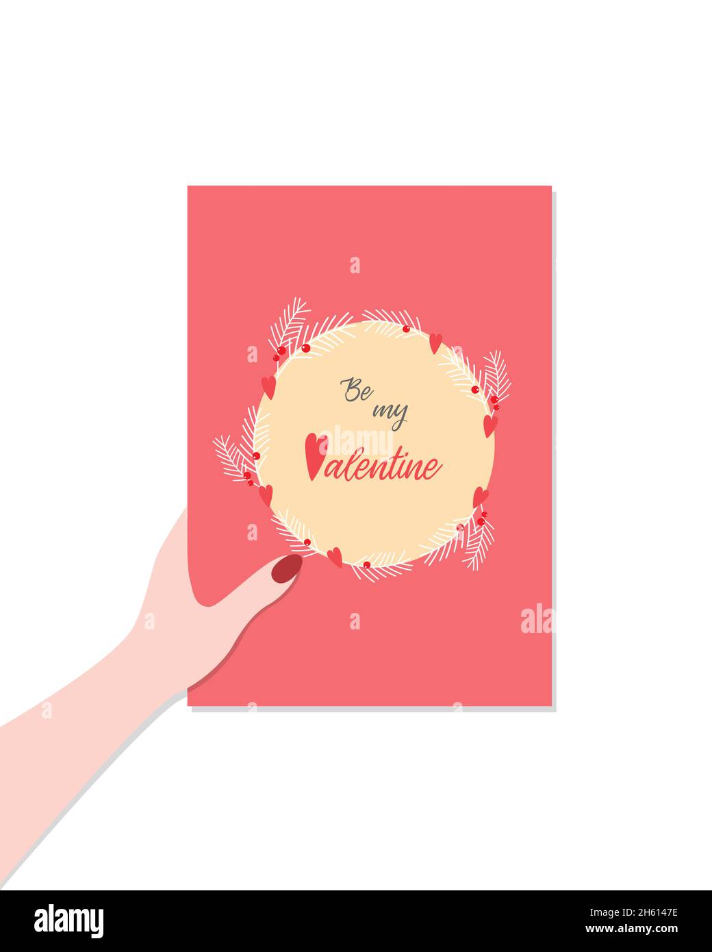 Hand holds a greeting card for Valentines Day, the inscription be my ...