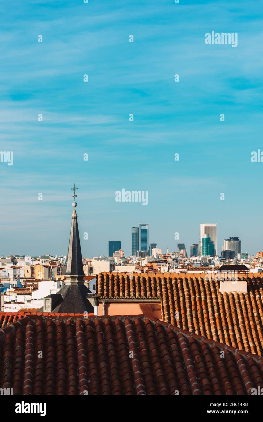 Red shingled rooftops of the buildings in Madrid, Spain Stock Photo - Alamy